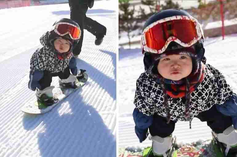 This 11-Month-Old Baby In China Learned To Snowboard Before She Could ...
